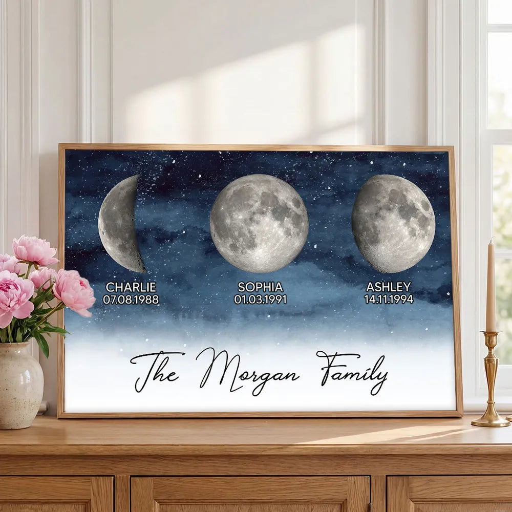 Starry Night Family Love Custom Birth Moon Phase - Personalized Poster ...