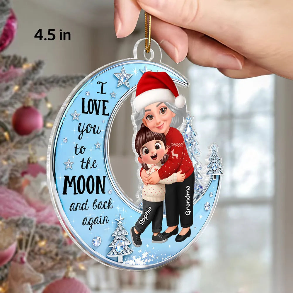 3D Shining Effect Grandma Grandkid On Moon - Personalized Acrylic Orna ...