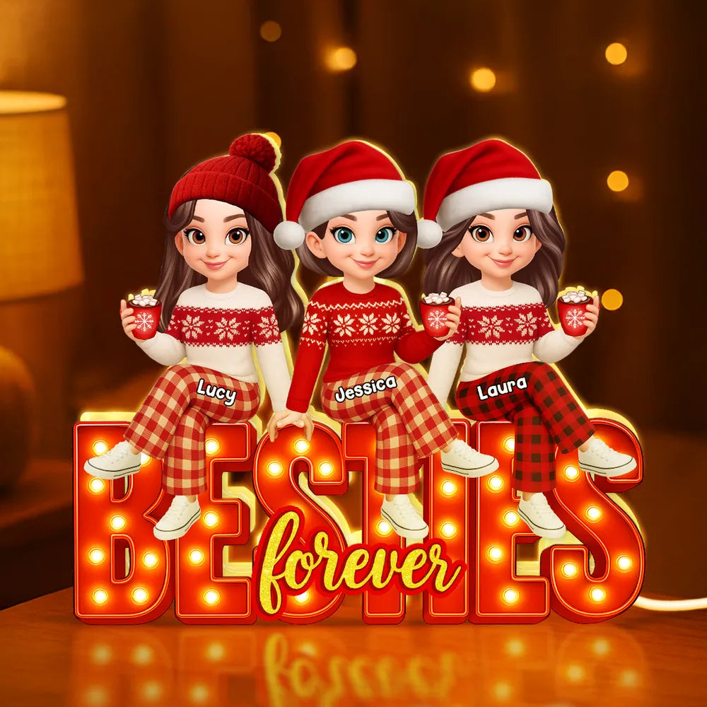 3D Effect Christmas Besties Forever - Personalized Light Box - Christm ...