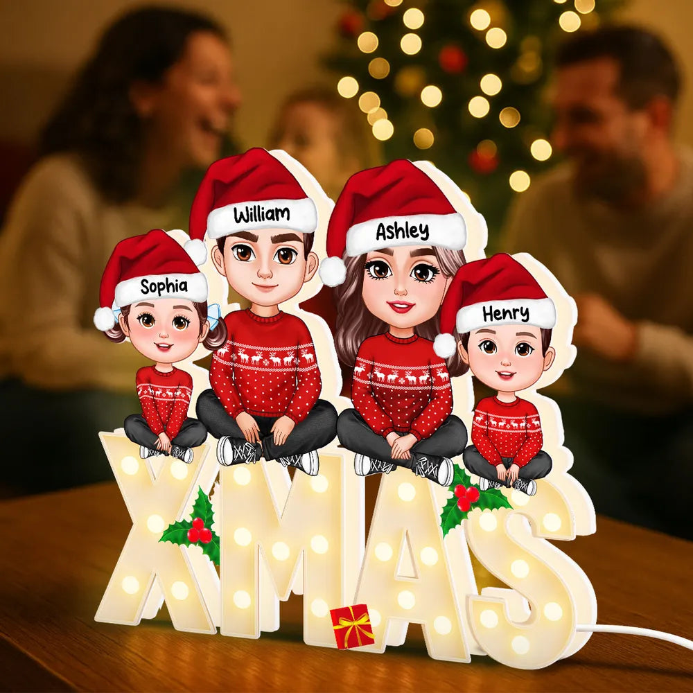 Family Sitting On Marquee Effect Letter Personalized LED Light Box, Ch ...