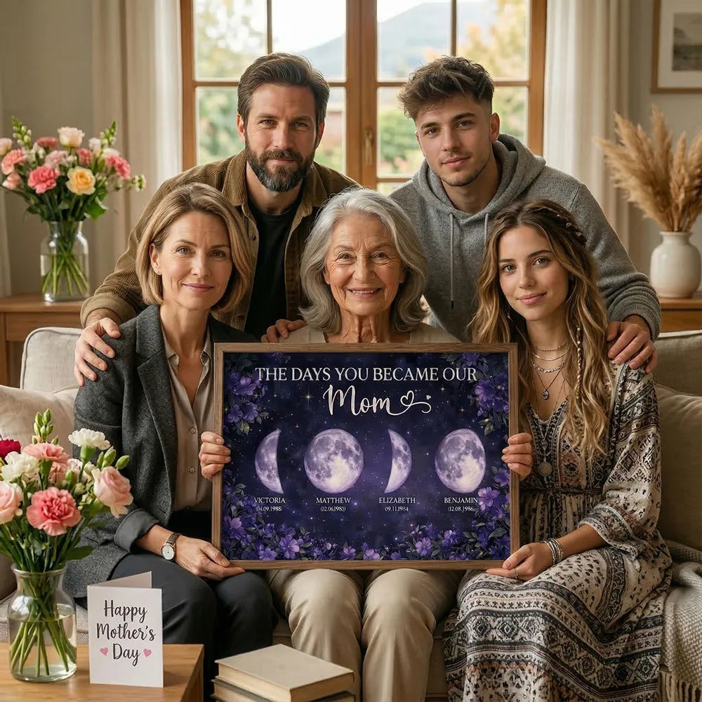 Purple Flowers The Day You Became Mom Grandma Custom Birth Moon Phase ...