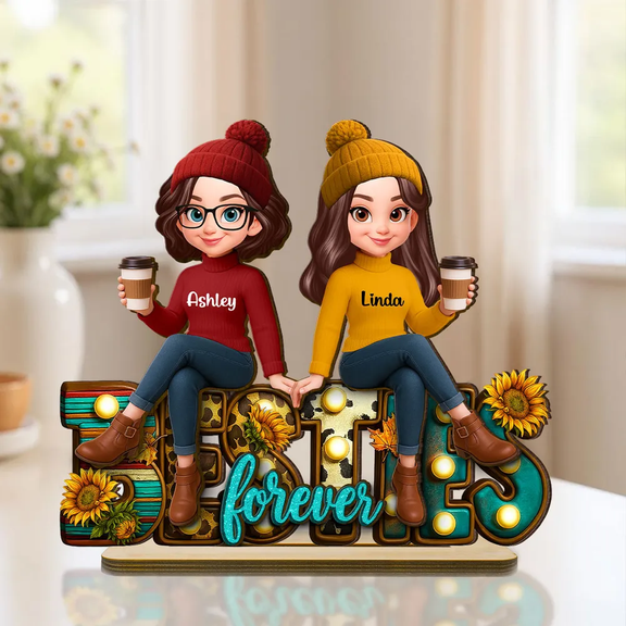 Western Fall Vibe Besties Sitting Personalized Standing Wooden Plaque ...