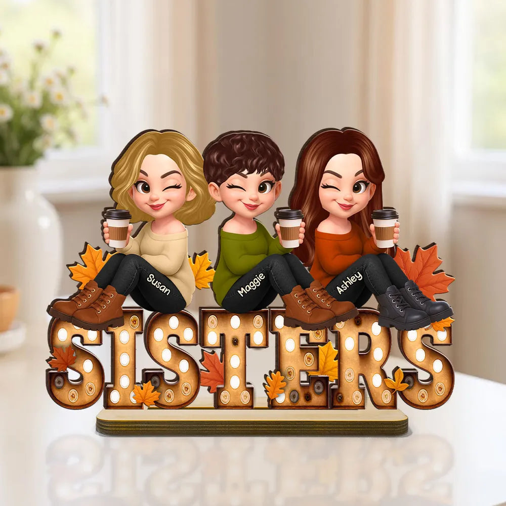 Fall Besties Sitting On Tex Marquee Effect Personalized Standing Woode ...