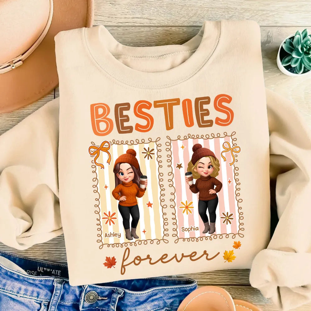 Besties Sisters Forever Fall Season Coquette Bow Personalized Sweatshi ...