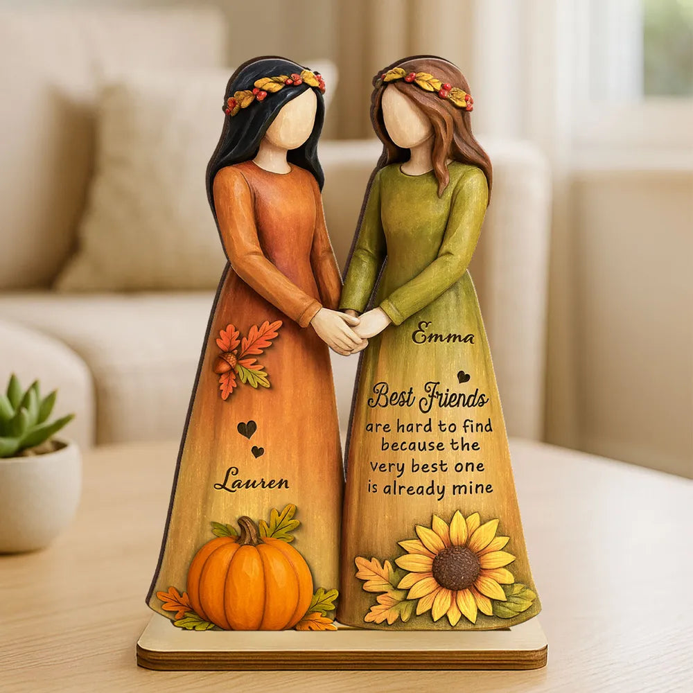 Fall Season Besties Sisters 3D Effect Personalized Standing Wooden Pla ...
