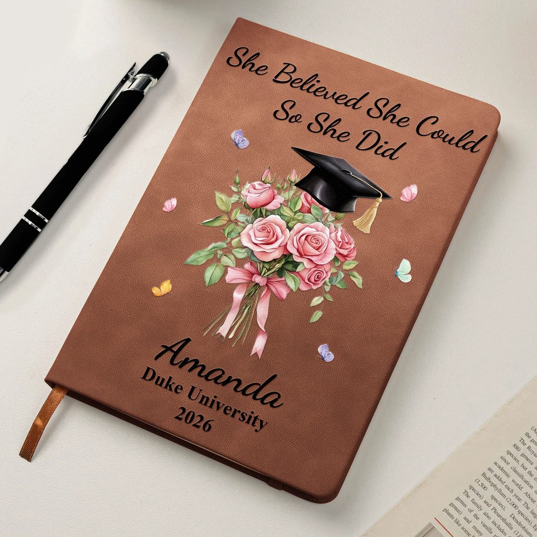 Custom Birth Month Flower Graduation - Personalized Leather Journal – 我的商店