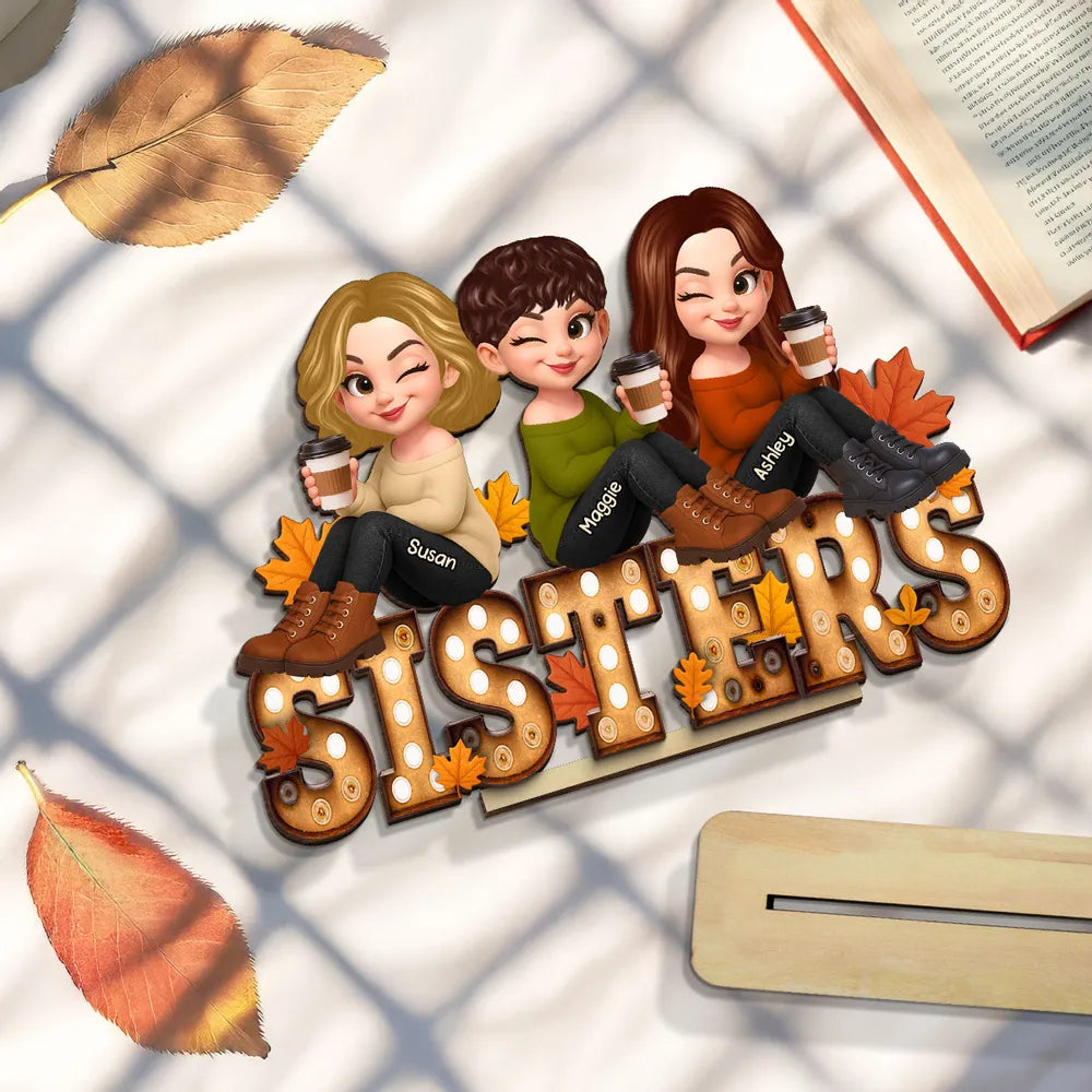 Fall Besties Sitting On Tex Marquee Effect Personalized Standing Woode ...