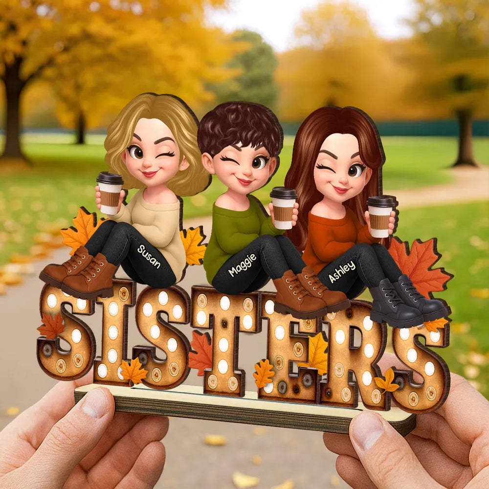 Fall Besties Sitting On Tex Marquee Effect Personalized Standing Woode ...