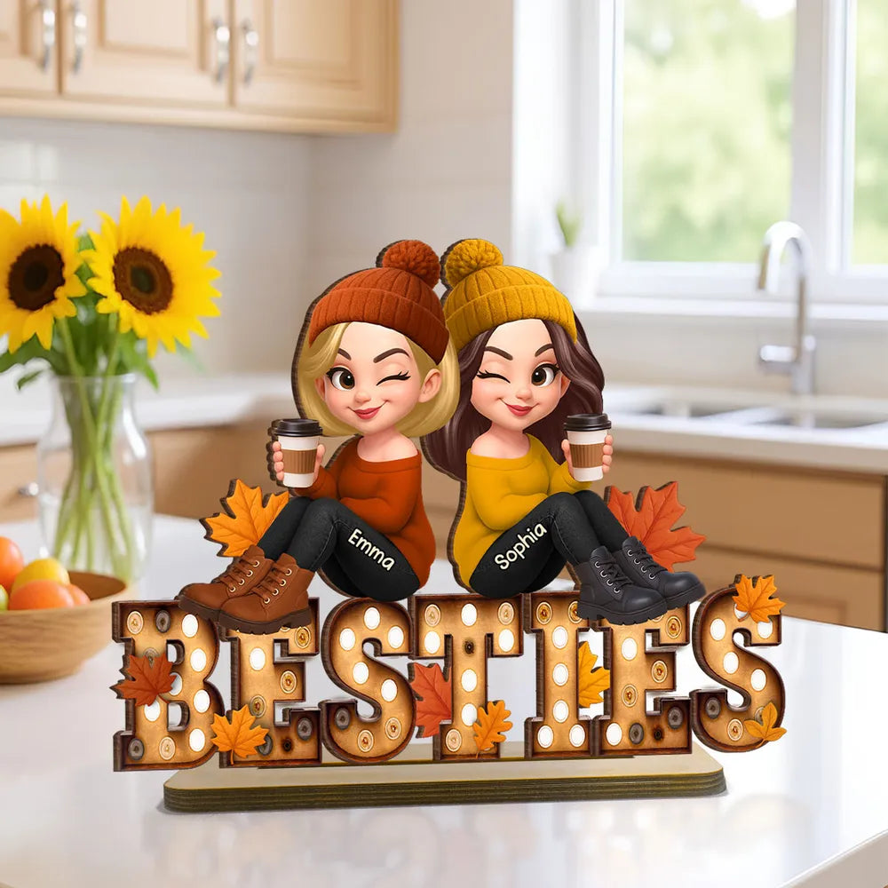 Fall Besties Sitting On Tex Marquee Effect Personalized Standing Woode ...