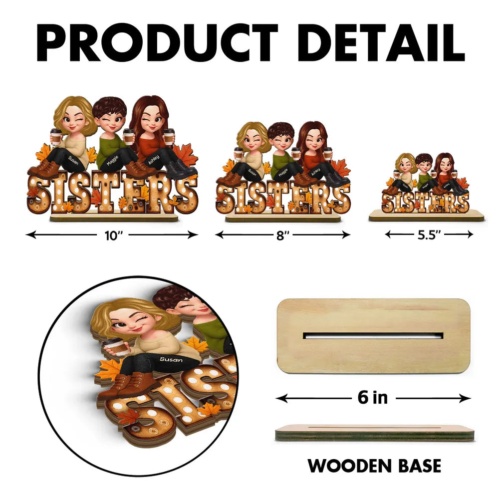 Fall Besties Sitting On Tex Marquee Effect Personalized Standing Woode ...