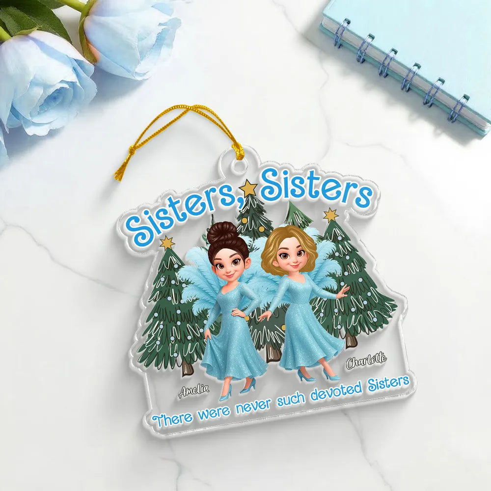 Cute Cartoon Sisters Besties Blue Dress Under Christmas Tree Personali ...